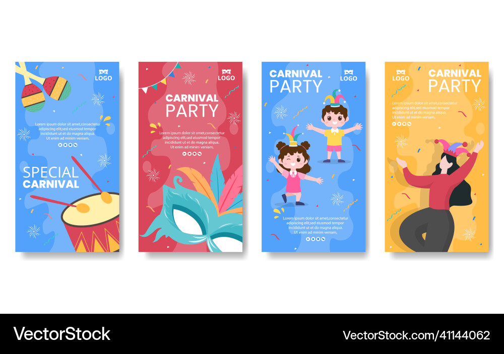 Happy carnival celebration stories template flat Vector Image