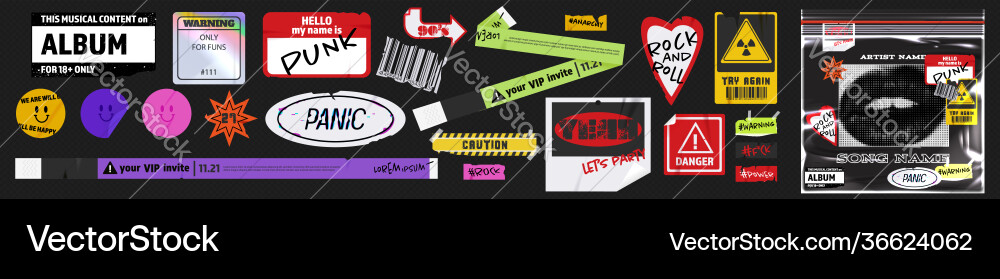 Punk stickers set with texture for an album Vector Image