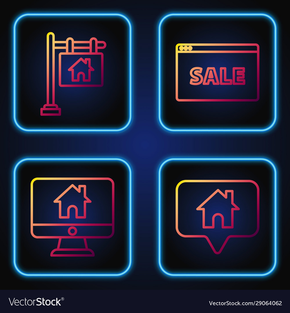 Set line map pointer with house computer monitor Vector Image