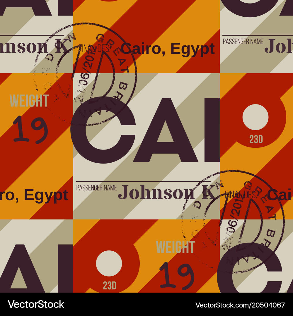 Cairo airport tag seamless pattern Royalty Free Vector Image