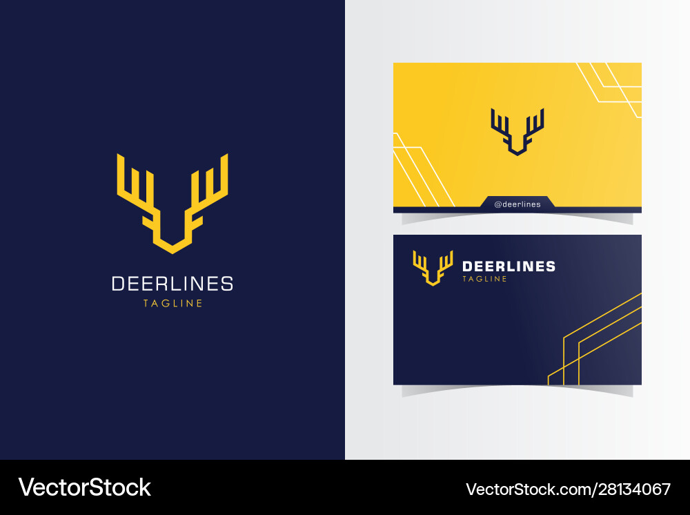 Deer line logomark with business card template Vector Image