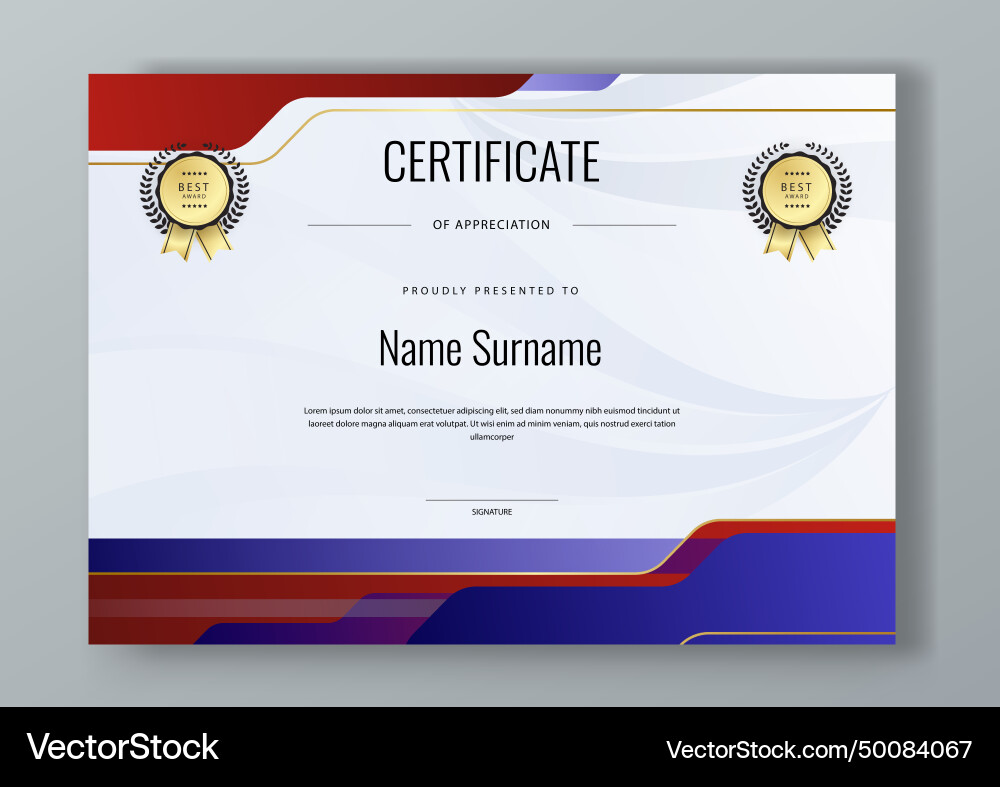 Red and blue award certificate template fancy Vector Image