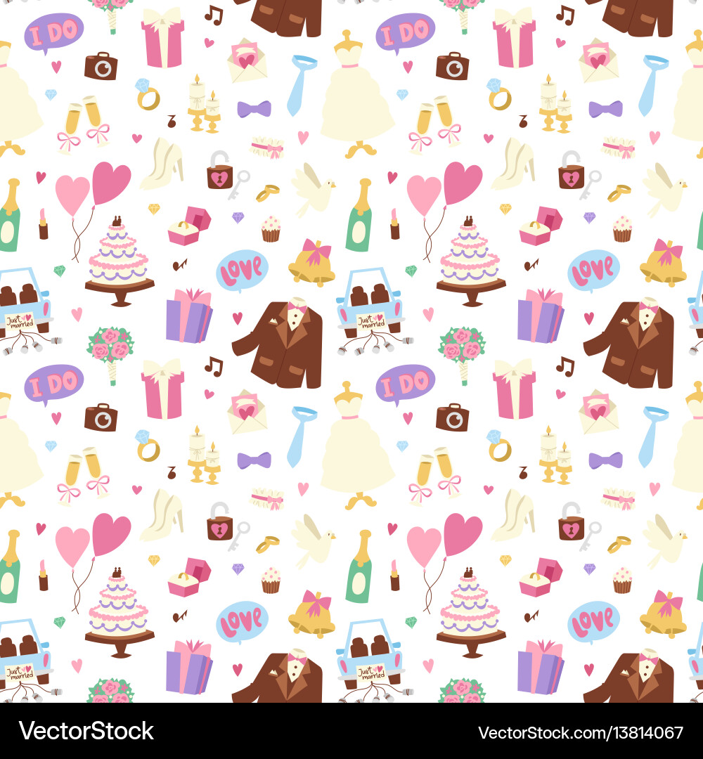 Wedding cartoon icons seamless Royalty Free Vector Image