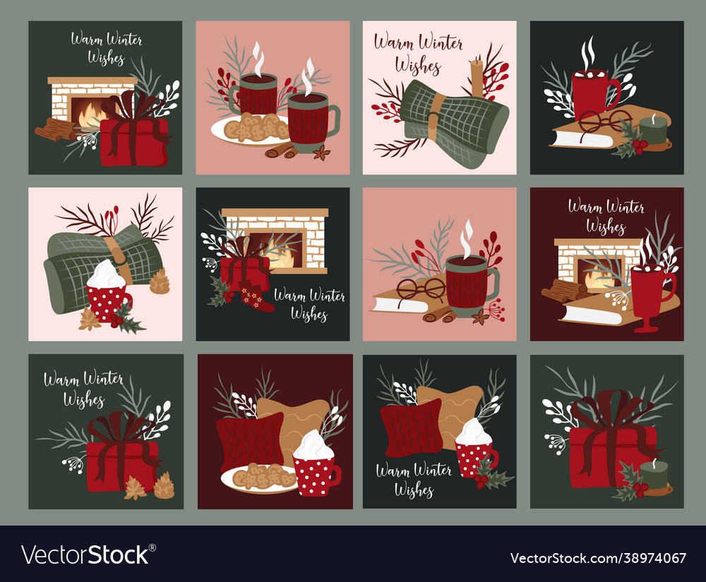 Winter happy holidays bundle set cozy Royalty Free Vector