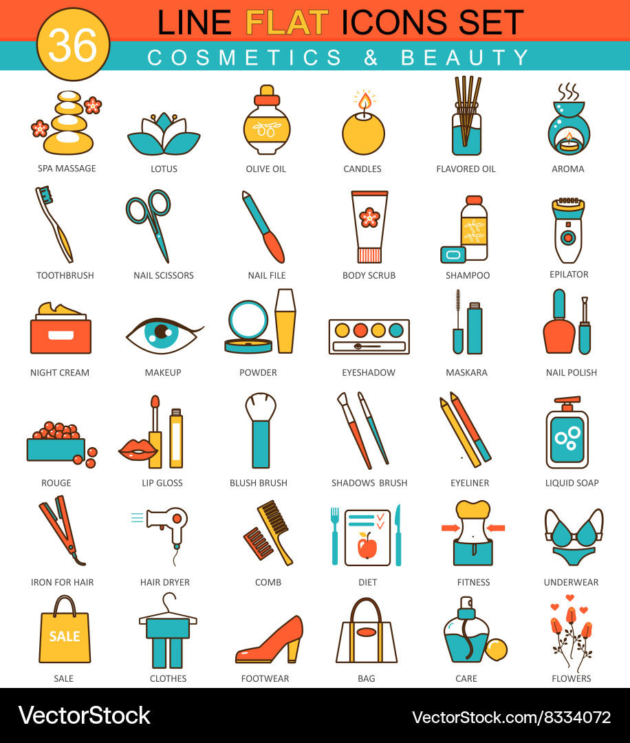 Beauty and cosmetics flat line icon set Royalty Free Vector