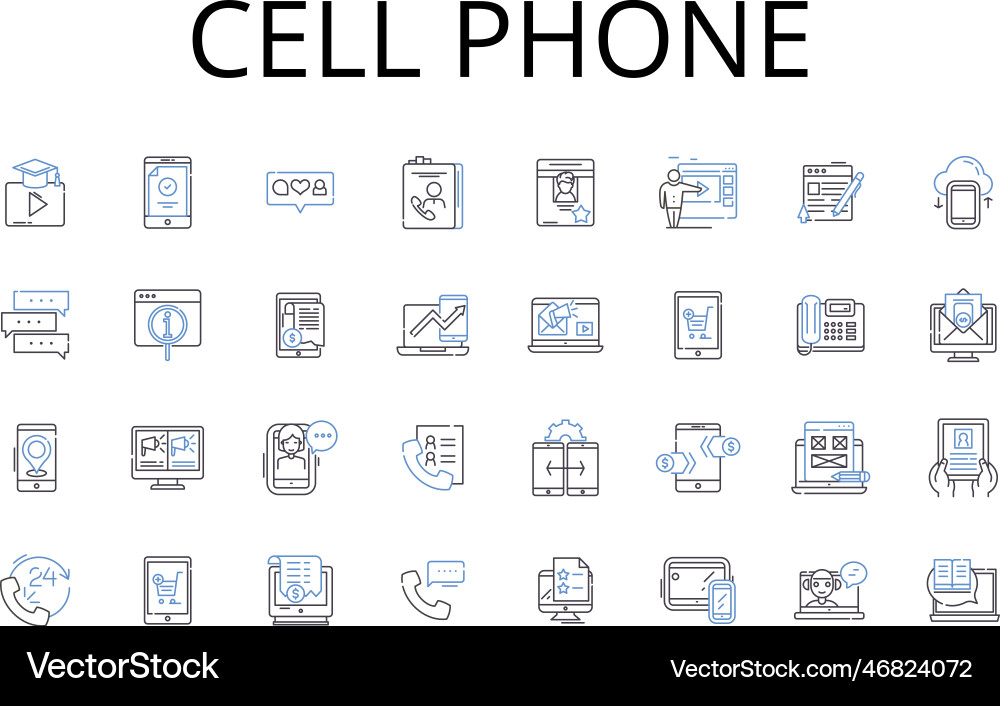 Cell phone line icons collection mobile ph Vector Image