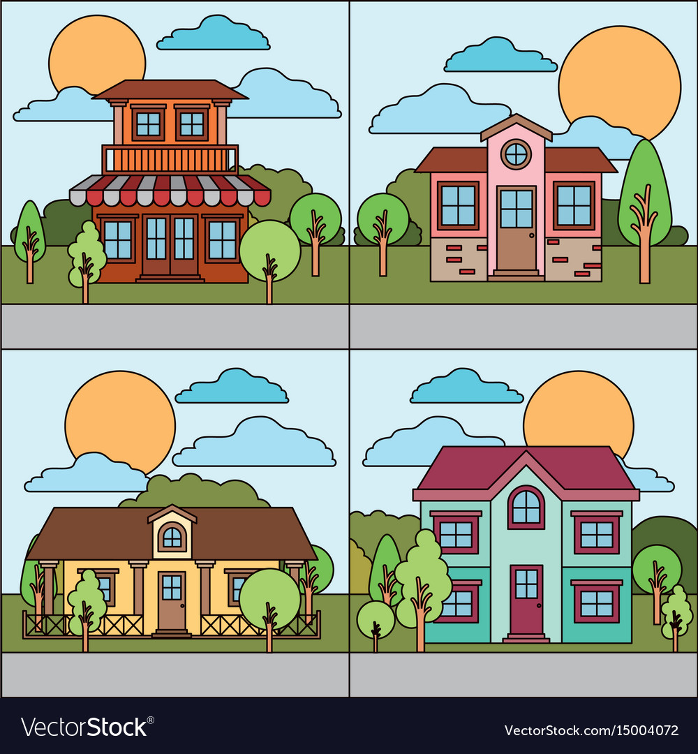 Colorful natural landscape with graphic set of Vector Image