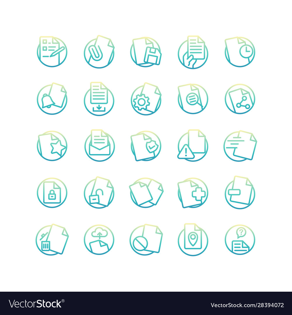Document gradient icon set Royalty Free Vector Image