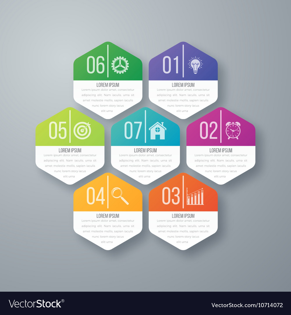 Infographics seven hexagons Royalty Free Vector Image