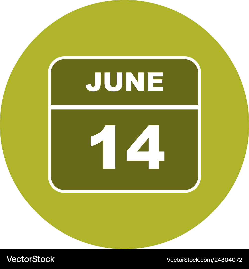 June 14th date on a single day calendar Royalty Free Vector