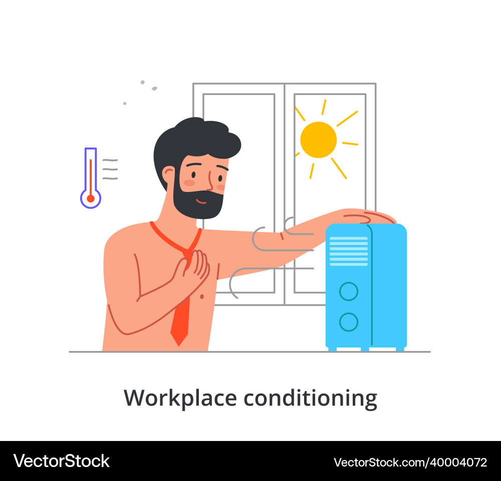 Man works in heat concept Royalty Free Vector Image