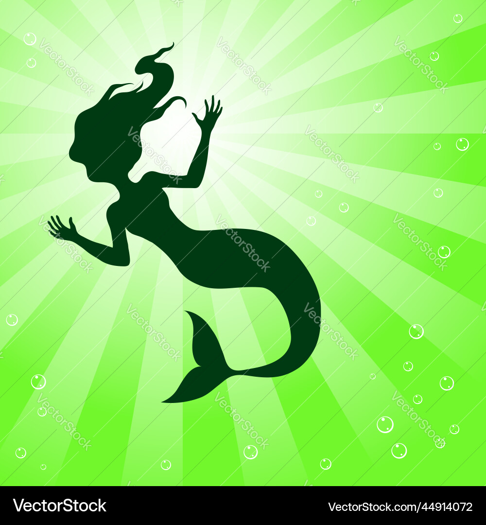 Mermaid underwater over a green background Vector Image