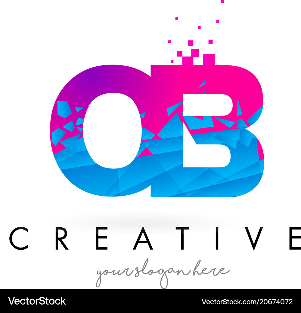 Ob o b letter logo with shattered broken blue Vector Image