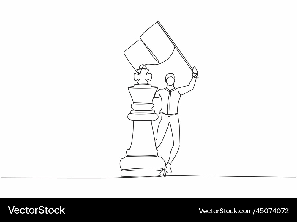 Single one line drawing businessman waving flag Vector Image