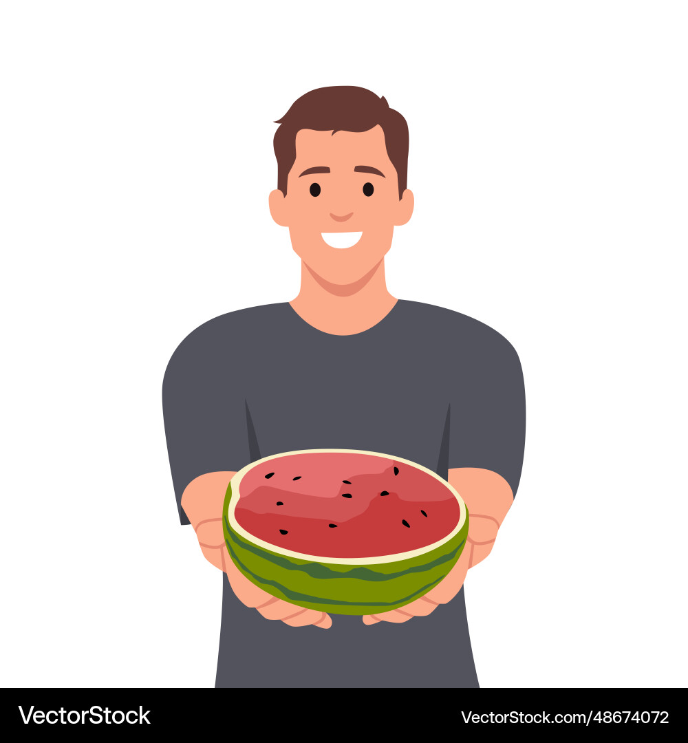 Smiling young man eating watermelon happy guy Vector Image