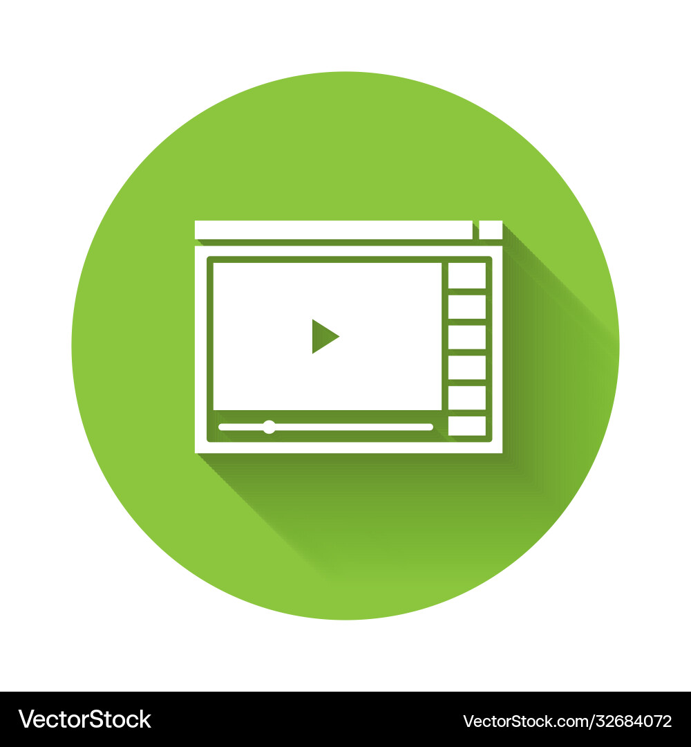 White online play video icon isolated with long Vector Image