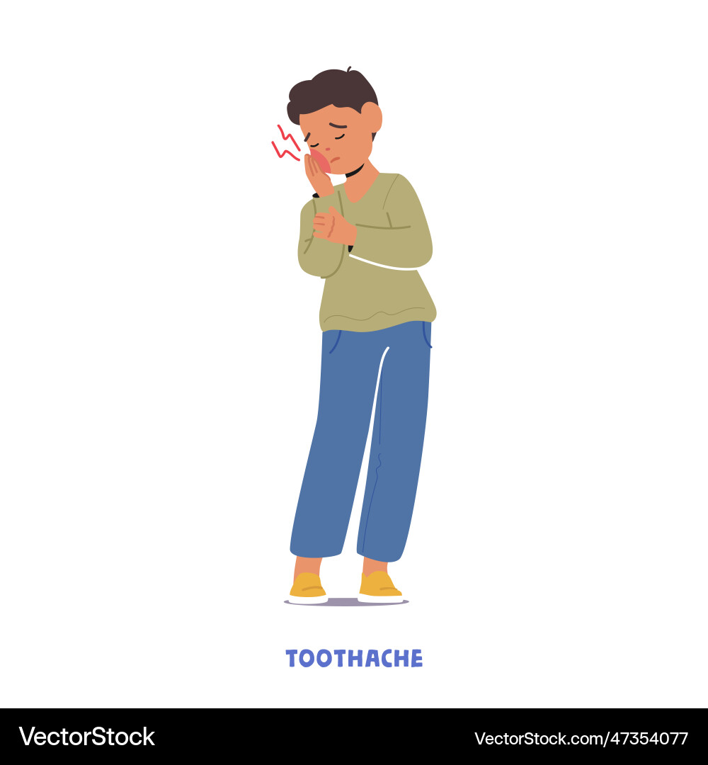 Child boy character with toothache pain Royalty Free Vector