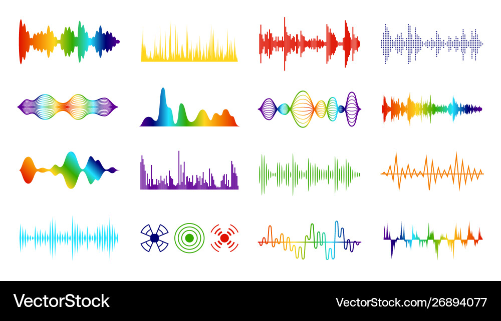 Color sound waves audio digital melody wave Vector Image