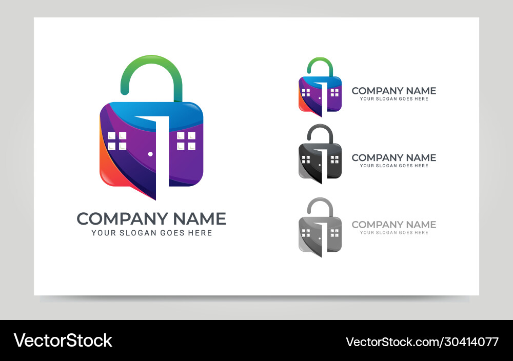 Colorful house lock security logo design editable Vector Image