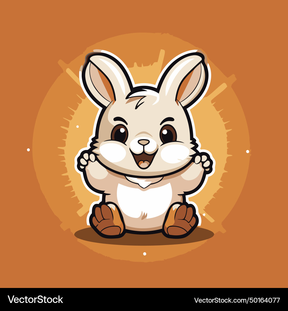 Cute cartoon rabbit with big ears on orange Vector Image