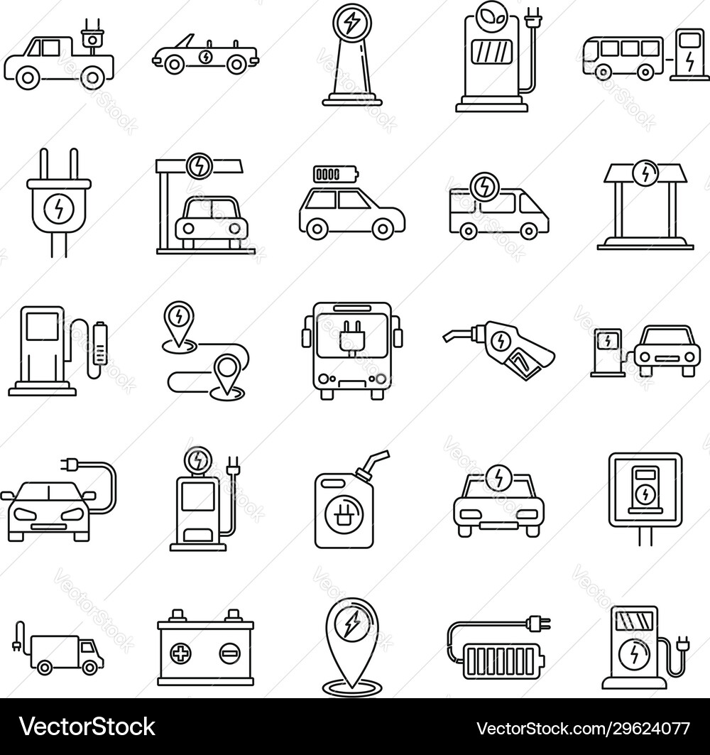Electrical refueling car icons set outline style Vector Image