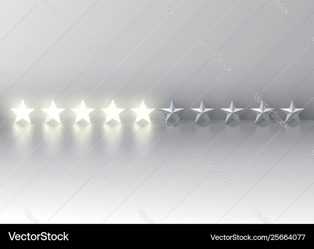 Five-star rating with glowing 3d stars Royalty Free Vector