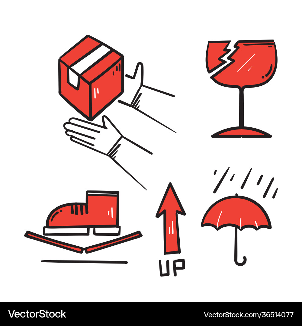 Hand drawn fragile package symbol icon in doodle Vector Image
