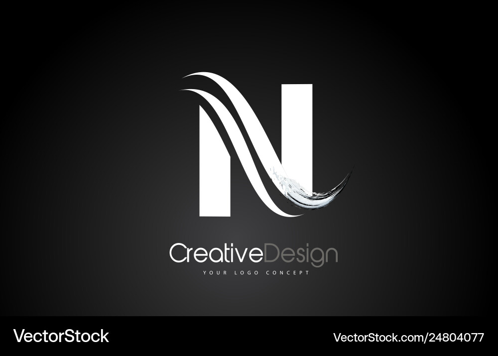 N letter design brush paint stroke on black Vector Image