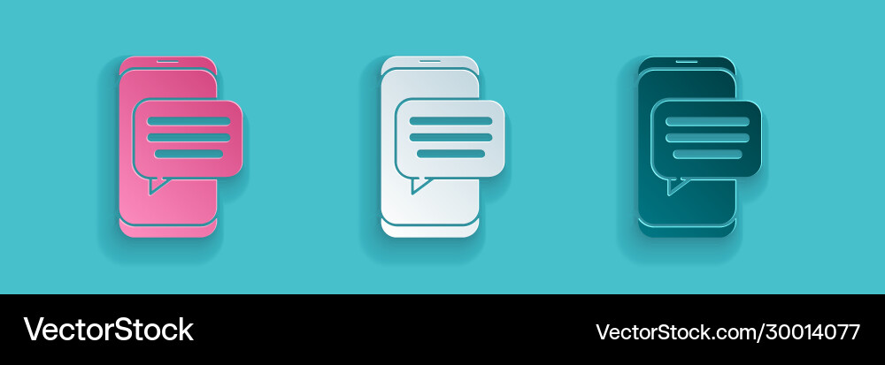 Paper cut new chat messages notification on phone Vector Image