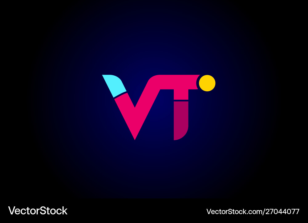 Pink blue alphabet letter vt v t combination Vector Image