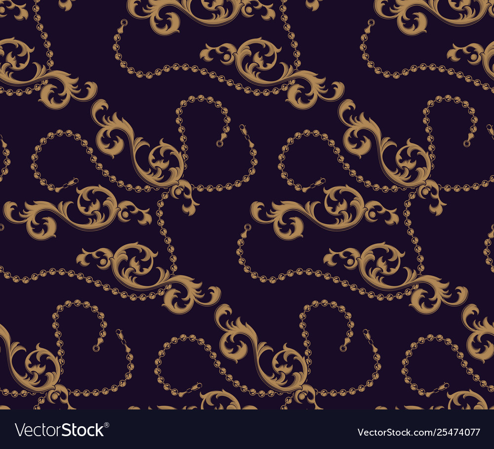 Seamless pattern baroque elements and chains Vector Image