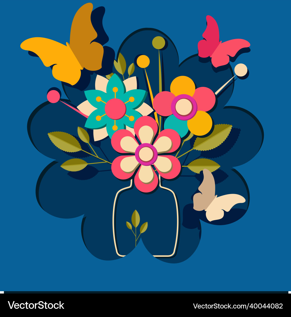 A paper cut background vase with colored flowers Vector Image