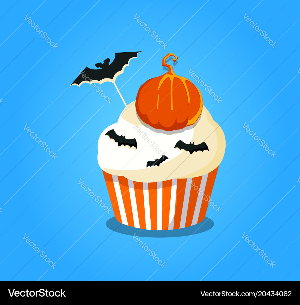 Cute happy halloween cupcake with pumpkin Vector Image