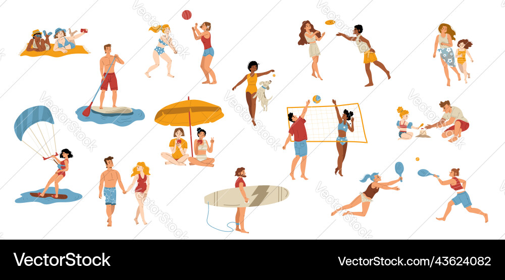 People on beach isolated set characters at sea Vector Image