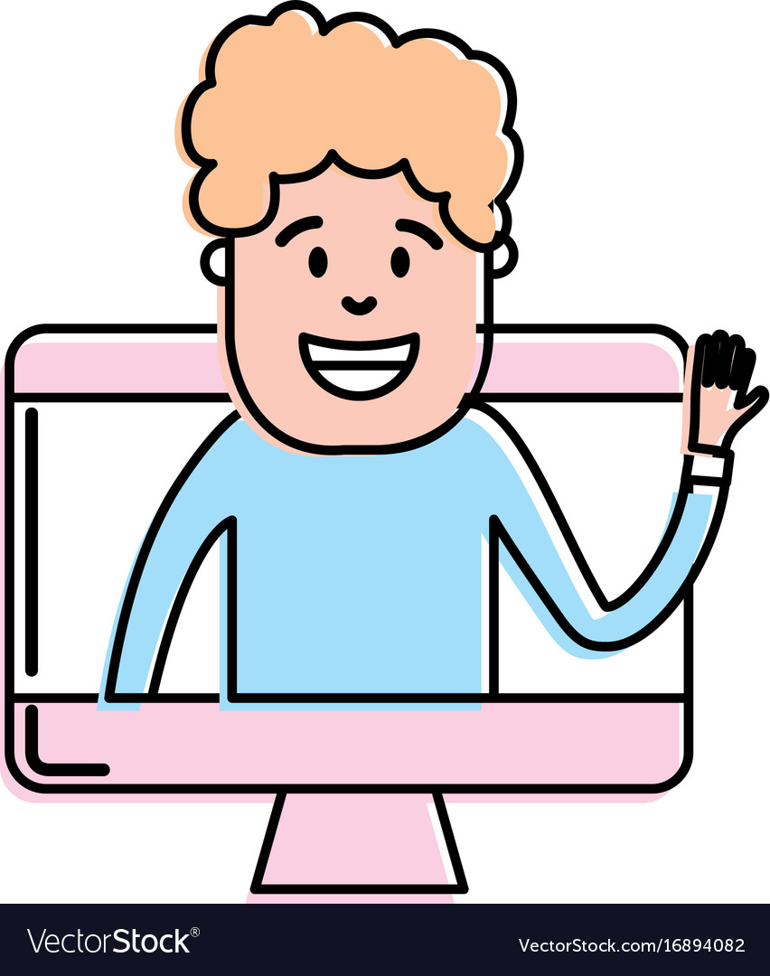 Technology computer with man inside Royalty Free Vector