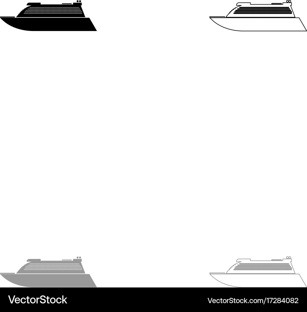 Transatlantic cruise liner black and grey set icon