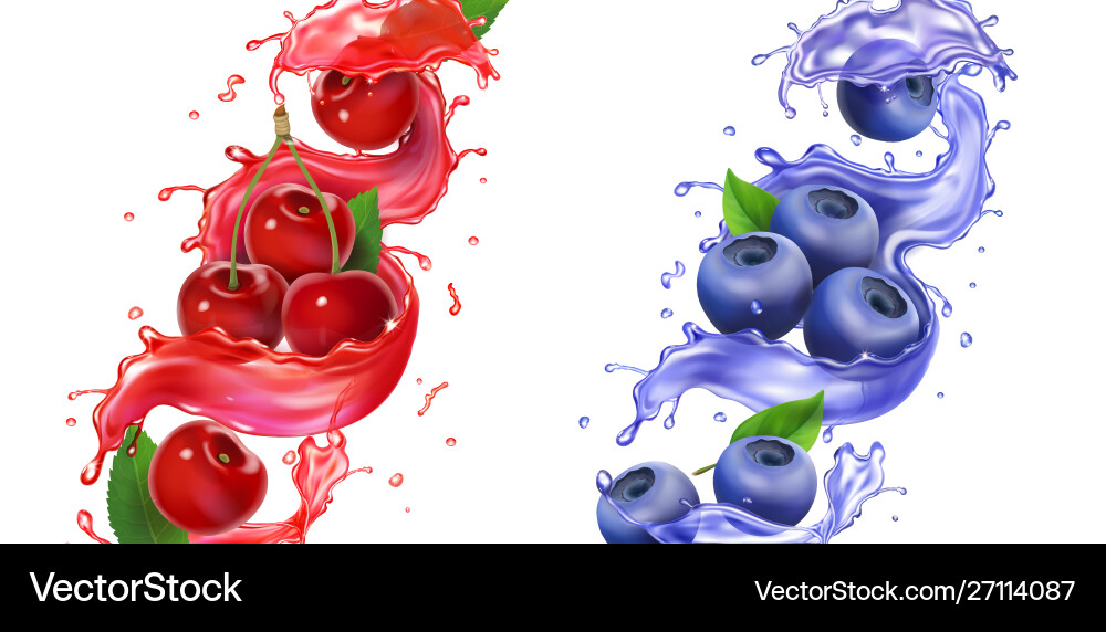 Berries juice splash cherry and blueberry set Vector Image