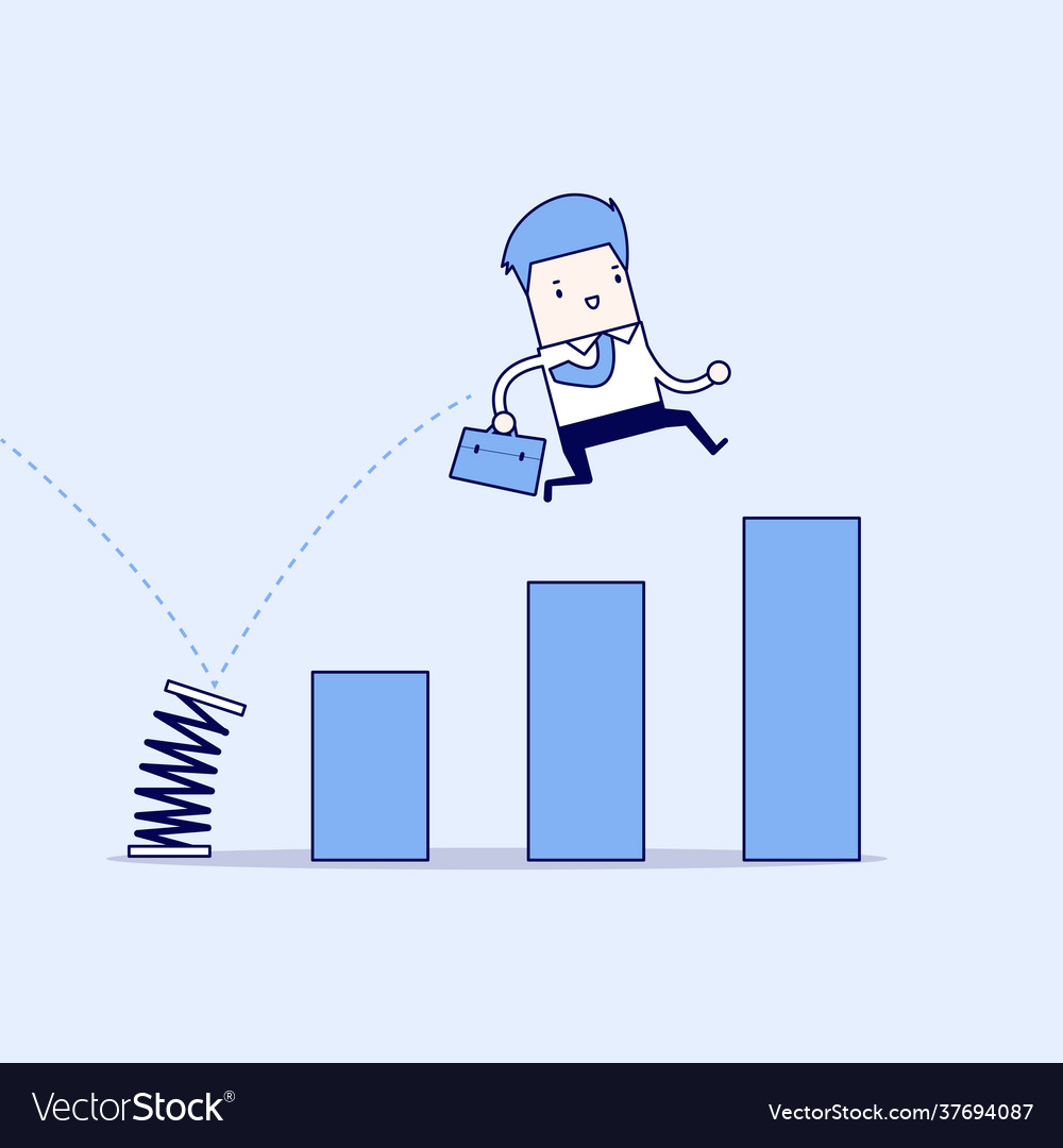 Businessman jump spring across growing chart Vector Image Businessman jump spring across growing chart Vector Image