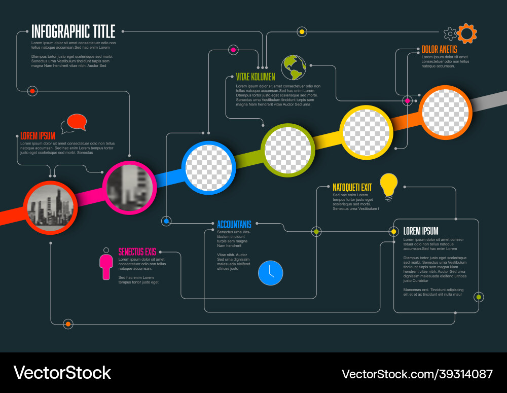 Dark infographic timeline template with photos Vector Image