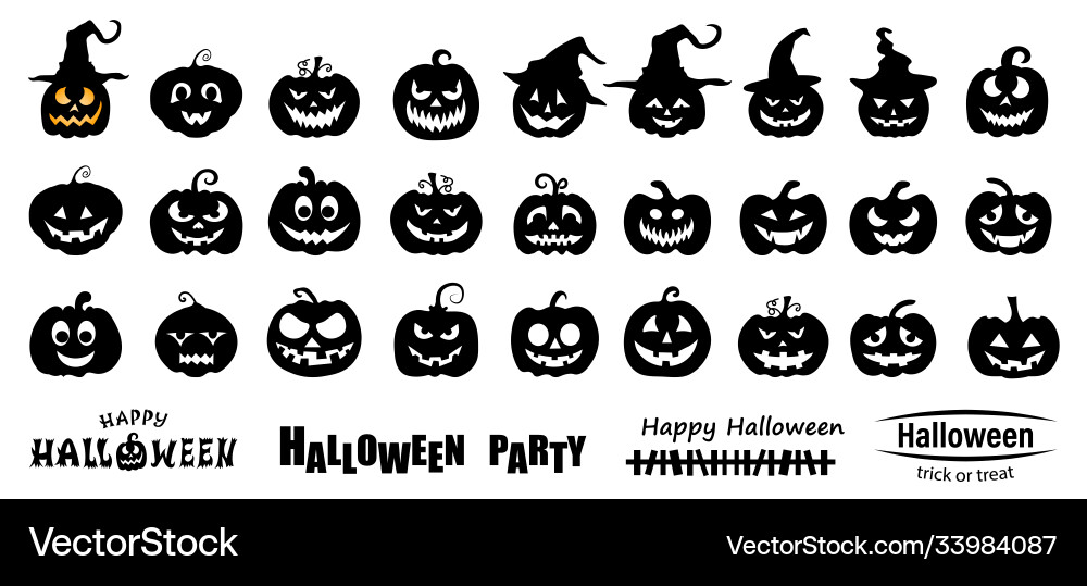 Halloween pumpkin silhouette set Royalty Free Vector Image