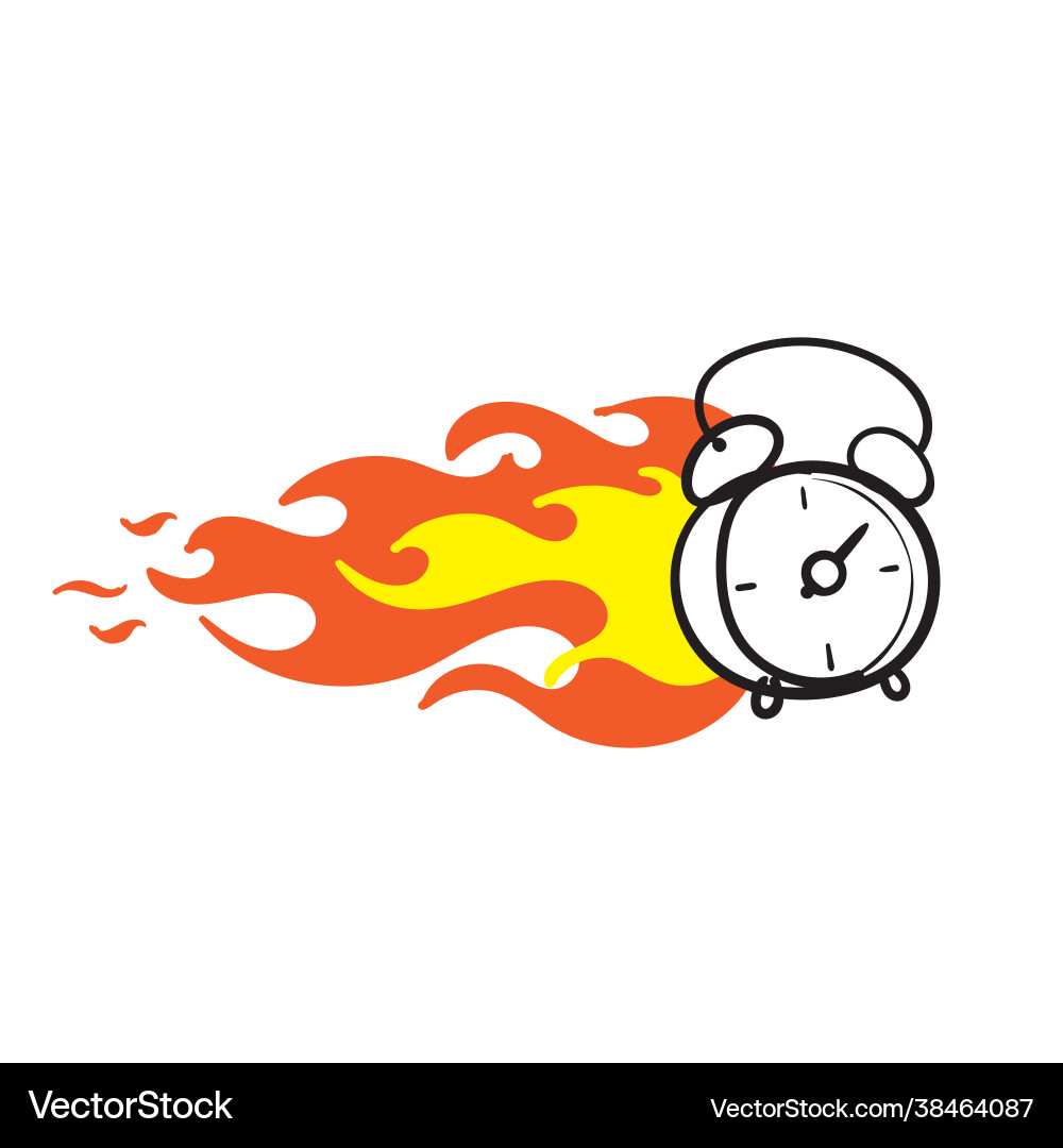 Hand drawn doodle watch on fire symbol for speed Vector Image