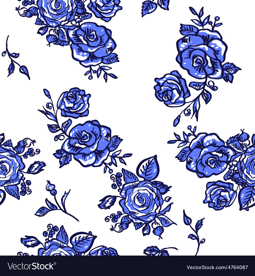 Pattern blue rose Royalty Free Vector Image - VectorStock