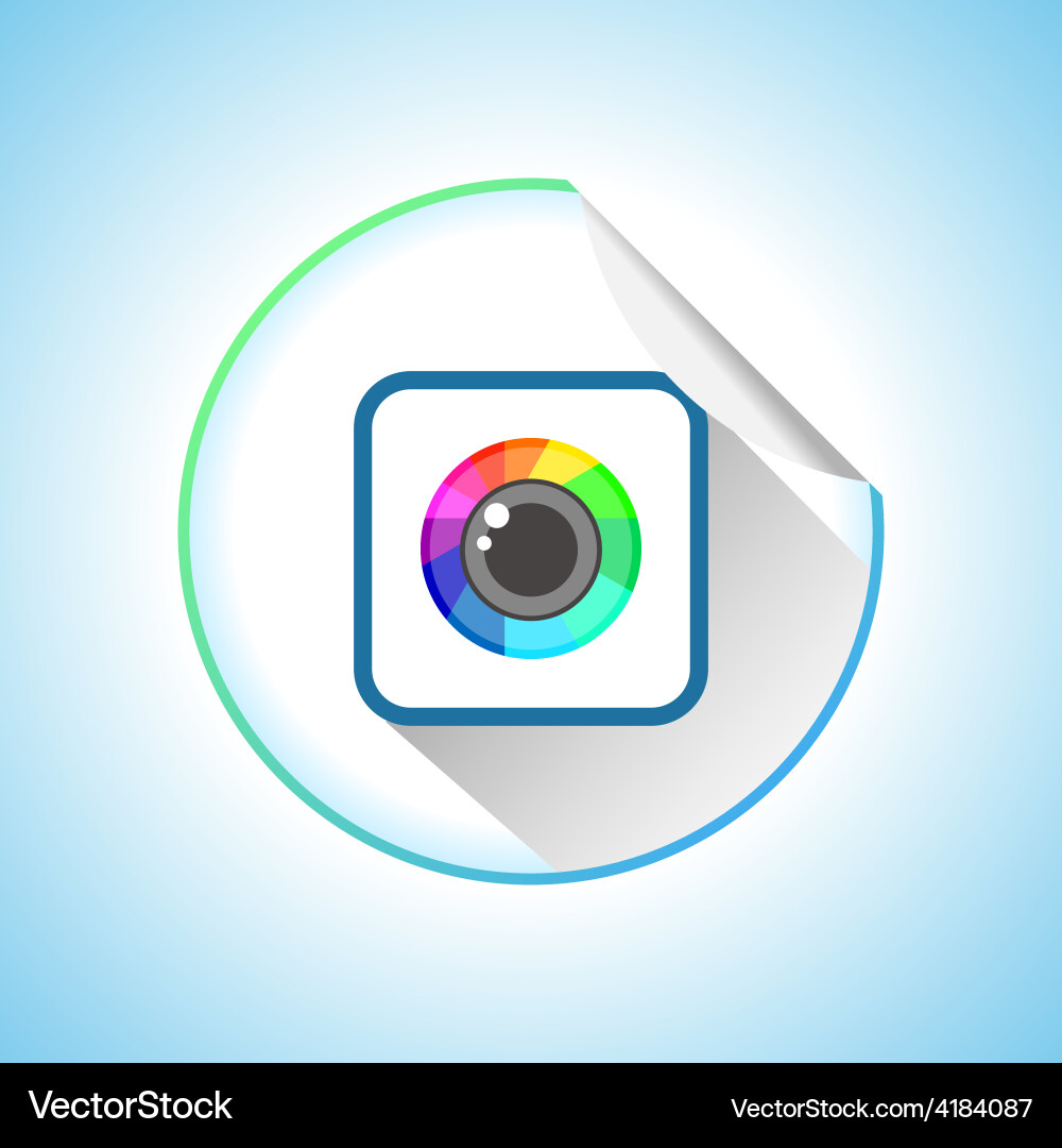 Photo camera sign round sticker Royalty Free Vector Image