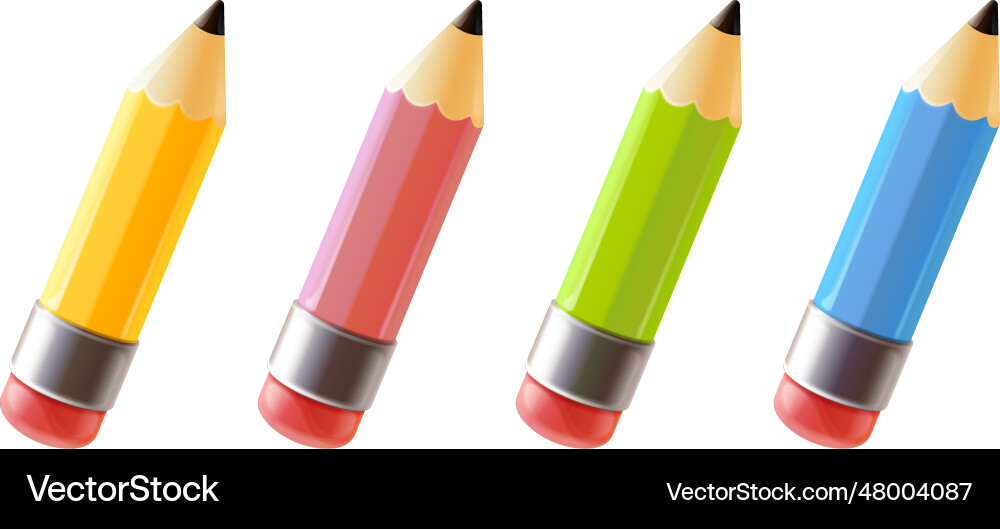 Render pencils 3d color isolated writing pencil Vector Image
