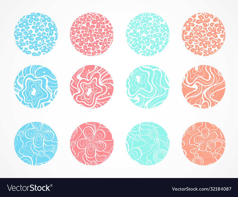 Set decorative round backgrounds with floral Vector Image