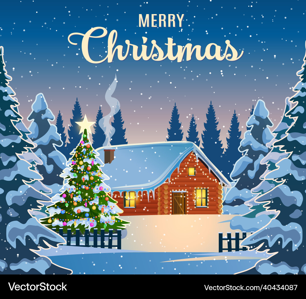 Winter snow landscape and house Royalty Free Vector Image