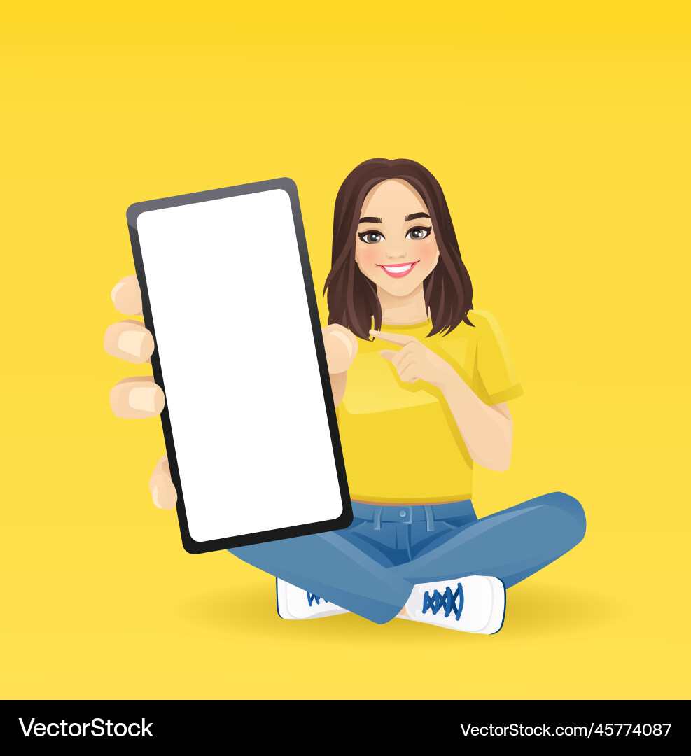 Woman with phone sitting Royalty Free Vector Image