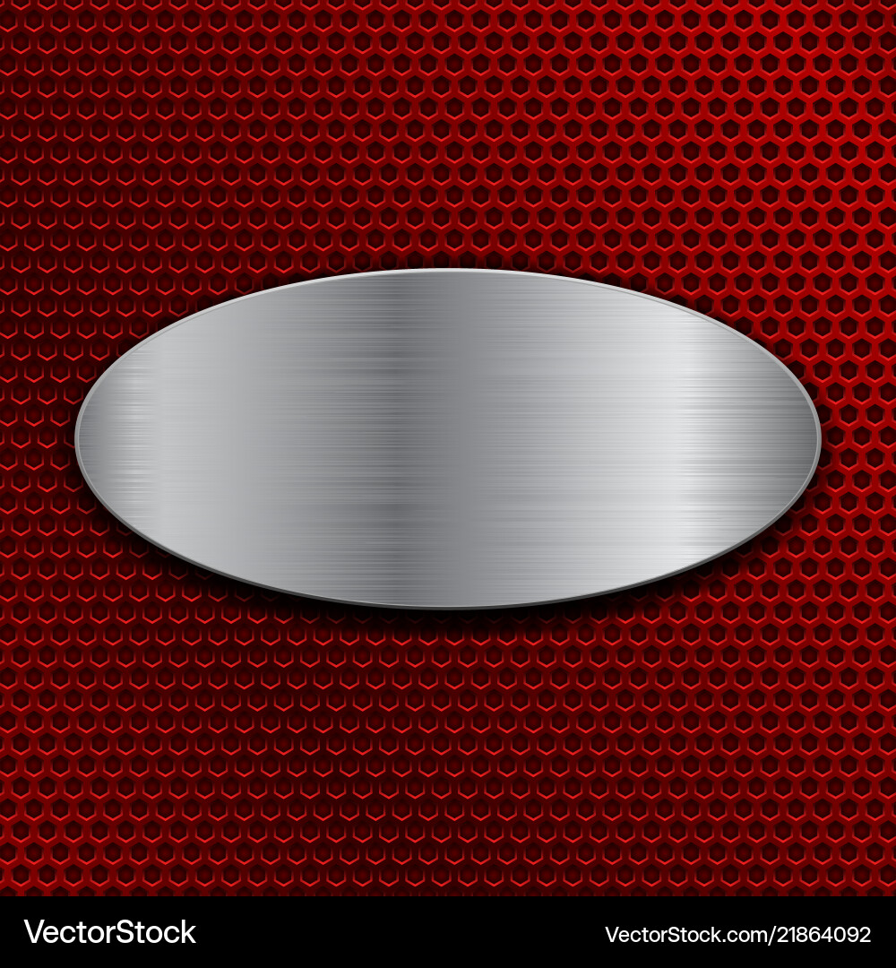 Brushed metal oval plate on red perforated Vector Image