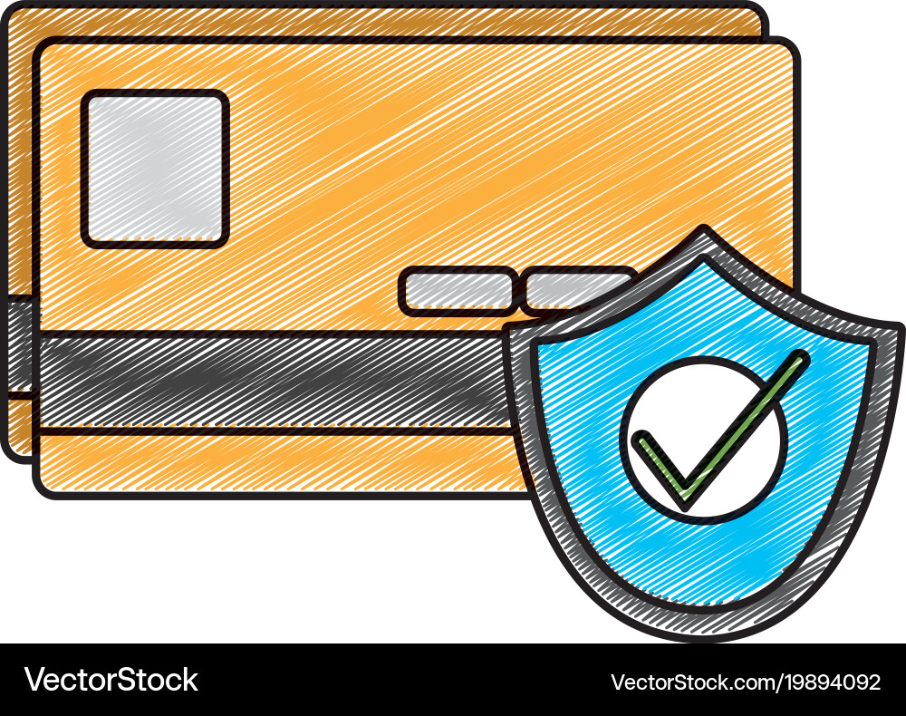 Grated finance credit card with security shield Vector Image
