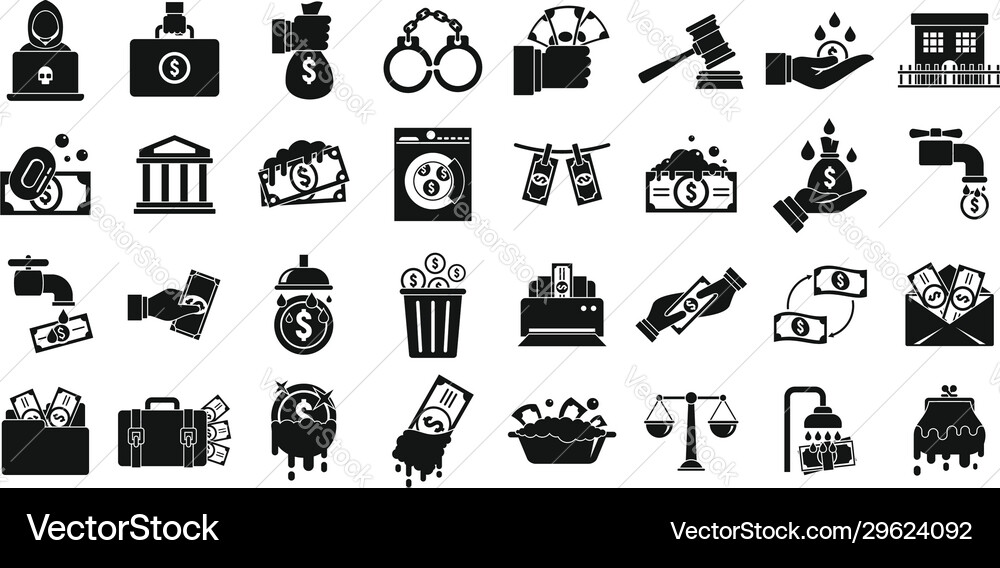 Money laundering icons set simple style Royalty Free Vector